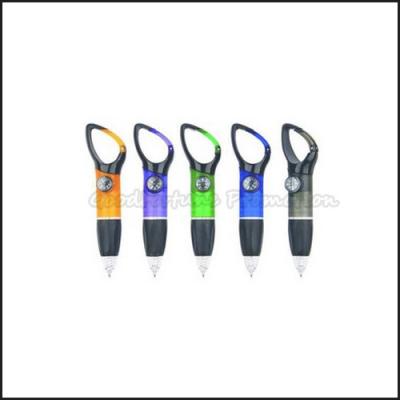 China Sturdy Printed Logo Custom Ballpoint Pen Carabiner Pen With Compass For Outdoor Events for sale