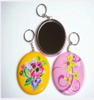China Durable Promotional Metal Keychains Portable Pocket Mirror Keychain Tin Material for sale