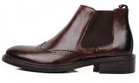 China Brogue Style Mens Ankle Boots Slip On Full Grain Leather Size Customized for sale