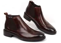 China Brogue Style Mens Ankle Boots Slip On Full Grain Leather Size Customized for sale