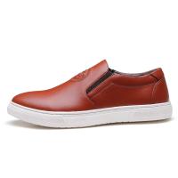 China OEM ODM Mens Slip On Leather Sneakers Black / Brown With White Out Sole for sale