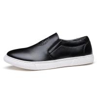China OEM ODM Mens Slip On Leather Sneakers Black / Brown With White Out Sole for sale