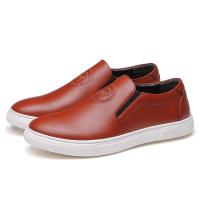 China OEM ODM Mens Slip On Leather Sneakers Black / Brown With White Out Sole for sale