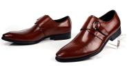 China Black / Brown Burnished Leather Shoes , Leather Monk Strap Dress Shoes for sale