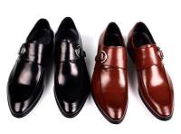 China Black / Brown Burnished Leather Shoes , Leather Monk Strap Dress Shoes for sale