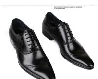 China Office Black Leather Dress Shoes Waterproof , Pointed Toe Mens Handmade Leather Shoes for sale