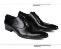 China Office Black Leather Dress Shoes Waterproof , Pointed Toe Mens Handmade Leather Shoes for sale