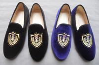 China Customized Embroidered Mens Velvet Loafers Slip On Blue Velvet Slippers for sale