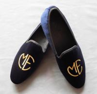 China Stylish Embroidered Mens Blue Suede Loafers , Elegance / Fashion Velvet Slip On Shoes for sale