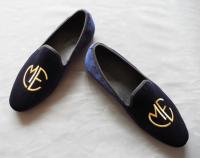 China Stylish Embroidered Mens Blue Suede Loafers , Elegance / Fashion Velvet Slip On Shoes for sale