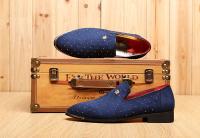 China Slip On Men'S Casual Shoes Blue / Black Custom With Metal Rivets for sale