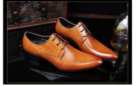 China Pointed Toe Men's Wedding Dress Shoes Yellow Lace Up Handmade Oxford Shoes for sale
