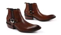 China Customized Mens Ankle Boots Winter Slip On Boots Mens With Mental Chain for sale