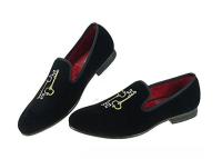 China High Workmanship Mens Embroidered Loafers , Durable Mens Black Slip On Shoes for sale