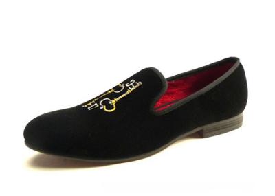 China High Workmanship Mens Embroidered Loafers , Durable Mens Black Slip On Shoes for sale