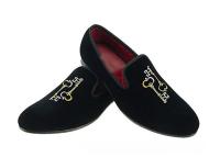 China High Workmanship Mens Embroidered Loafers , Durable Mens Black Slip On Shoes for sale
