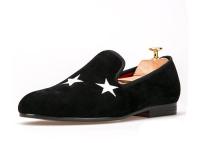 China Dark Blue Mens Velvet Smoking Slippers Elegant Star Custom Embroidered Slippers for sale