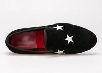 China Dark Blue Mens Velvet Smoking Slippers Elegant Star Custom Embroidered Slippers for sale