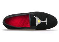 China Embroidery Mens Velvet Loafers Mens Black Smoking Slippers With Wine Glass Design for sale