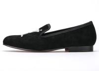 China Embroidery Mens Velvet Loafers Mens Black Smoking Slippers With Wine Glass Design for sale