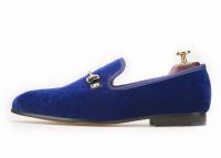 China Motif Blue Mens Velvet Dress Slippers , Burgundy Loafers Mens Buckle Dress Shoes for sale