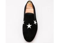 China Dark Blue Mens Velvet Smoking Slippers Elegant Star Custom Embroidered Slippers for sale