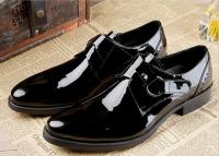 China Black Shiny Men Formal Dress Shoes Patent Leather Oxfords Style With Printed Logo for sale