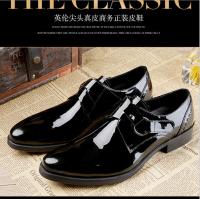 China Black Shiny Men Formal Dress Shoes Patent Leather Oxfords Style With Printed Logo for sale