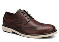 China Logo Printed Mens Black Leather Derby Shoes Custom Handmade Brown Casual Shoes for sale