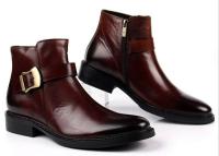 China British Style Mens Black Buckle Ankle Boots Personalized Mens Zipper Boots for sale