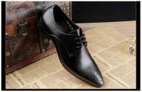 China Genuine Leather Men'S Wedding Dress Shoes Formal Business Shoes With Black Stitching for sale