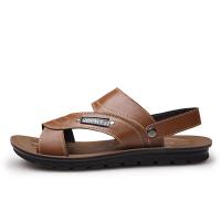 China Brown Mens Leather Summer Sandals , Casual Soft Bottom Sandals for sale