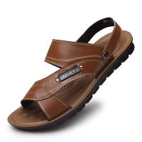China Brown Mens Leather Summer Sandals , Casual Soft Bottom Sandals for sale