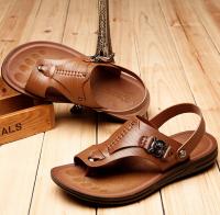 China Brown Casual Mens Leather Sandals /  Mens Summer Beach Sandals With Buckle Strap for sale