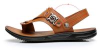 China Brown Casual Mens Leather Sandals /  Mens Summer Beach Sandals With Buckle Strap for sale