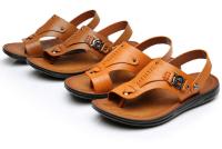 China Brown Casual Mens Leather Sandals /  Mens Summer Beach Sandals With Buckle Strap for sale
