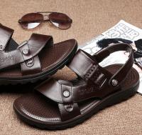China Summer Mens Genuine Leather Sandals , Brown Mens Custom Leather Sandals for sale