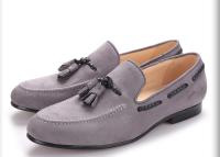 China Handmade Mens Black Velvet Shoes , Tassel British Style Grey Casual Dress Shoes for sale