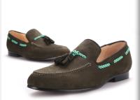 China Handmade Mens Black Velvet Shoes , Tassel British Style Grey Casual Dress Shoes for sale
