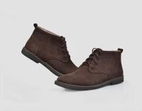 China Square Heel Brown Suede Desert Ankle Boots Round Toe Luxury Brand Vintage Footwear for sale