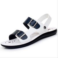 China Fashion Mens Leather Slides Shoes , Summer Genuine Leather Flat Sandals for sale