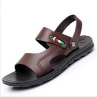 China Custom Handmade Leather Sandals Mens OEM / ODM Brown Leather Flat Sandals for sale