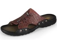 China Beach Mens Leather Summer Slippers , Custom Split Leather Shoes for sale