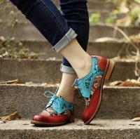 China British Style Womens Brogue Oxford Shoes Multi Colored Womens Leather Derby Shoes for sale