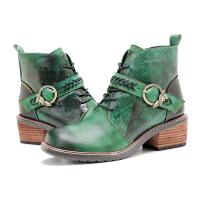 China Retro Casual Style Women's Leather Boots Low Heel Round Toe for sale