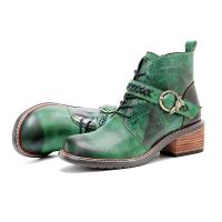 China Retro Casual Style Women's Leather Boots Low Heel Round Toe for sale