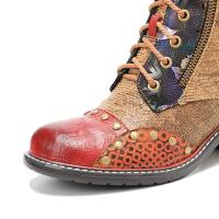 China Brown Women'S Leather Boots Low Heel Ladies Lace Up Ankle Boots for sale