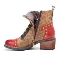 China Brown Women'S Leather Boots Low Heel Ladies Lace Up Ankle Boots for sale