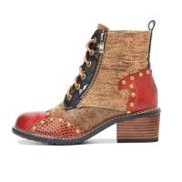 China Brown Women'S Leather Boots Low Heel Ladies Lace Up Ankle Boots for sale