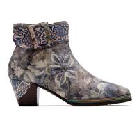 China Genuine Leather Floral Cowgirl Boots Womens Square Toe Ankle Boots for sale